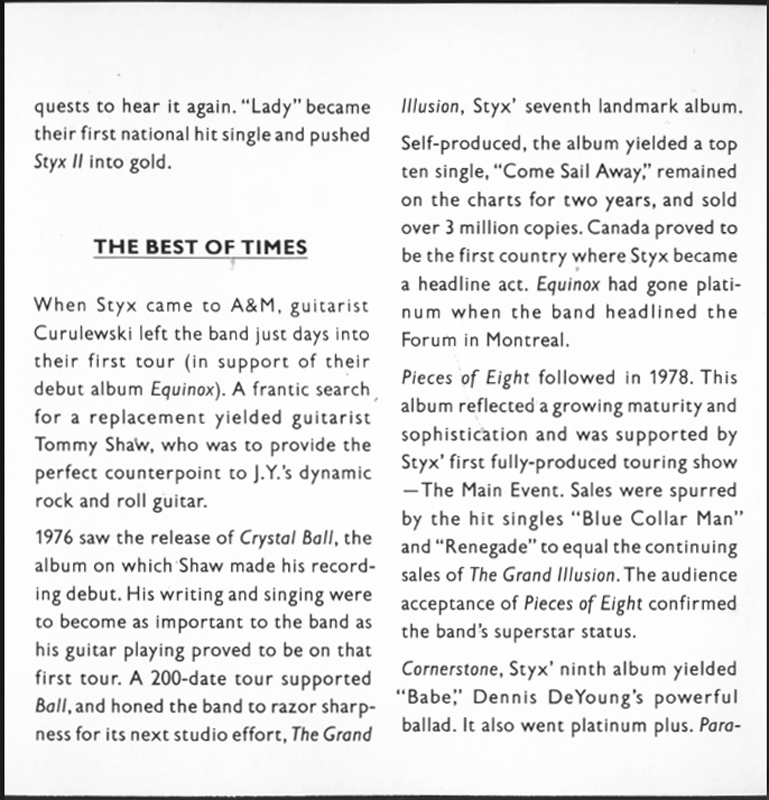 Styx Classics Vol 15 : Inlay 4 | CD Covers | Cover Century | Over 1.000 ...